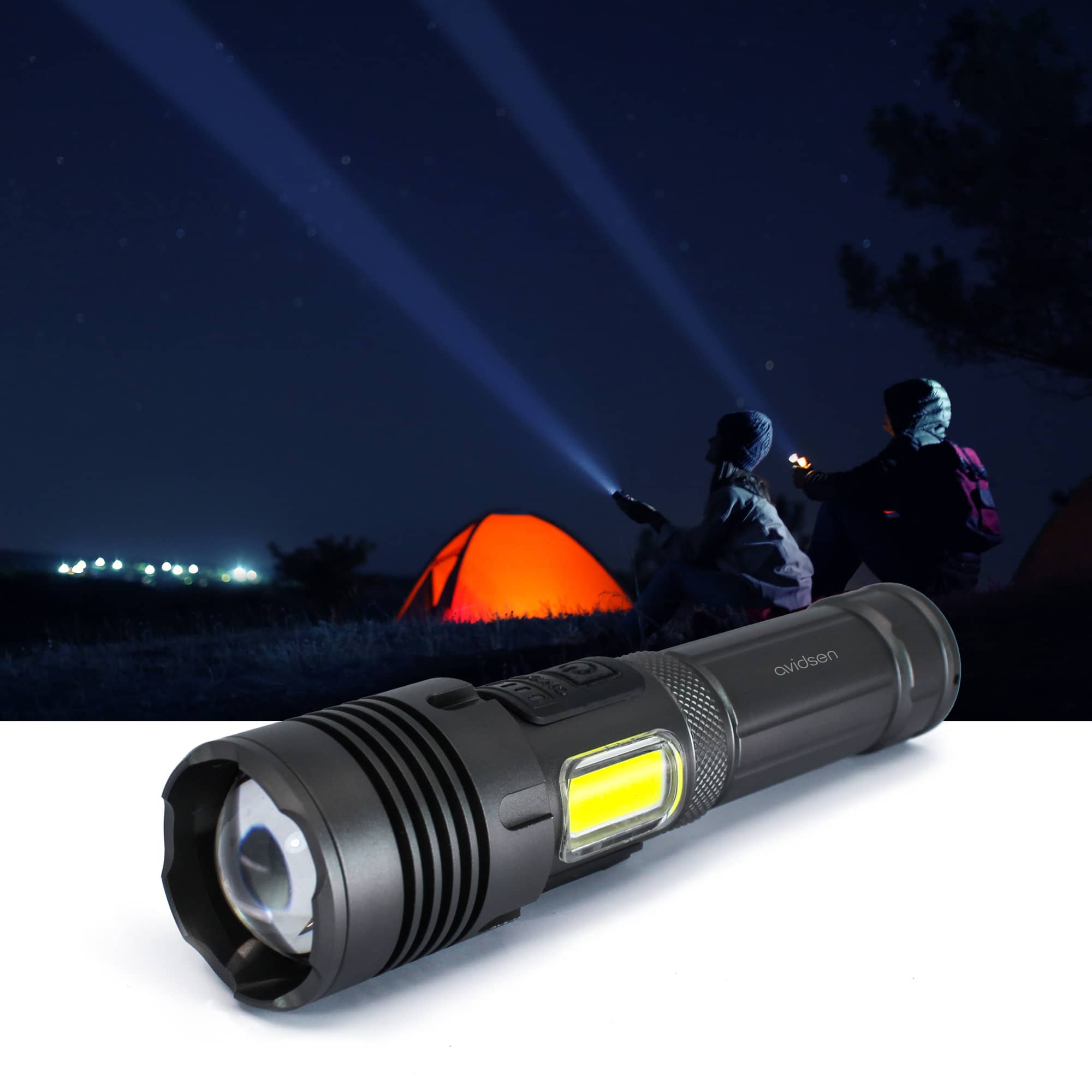 Rechargeable flashlight telescopic zoom 1200 lumens 7 lighting modes ...