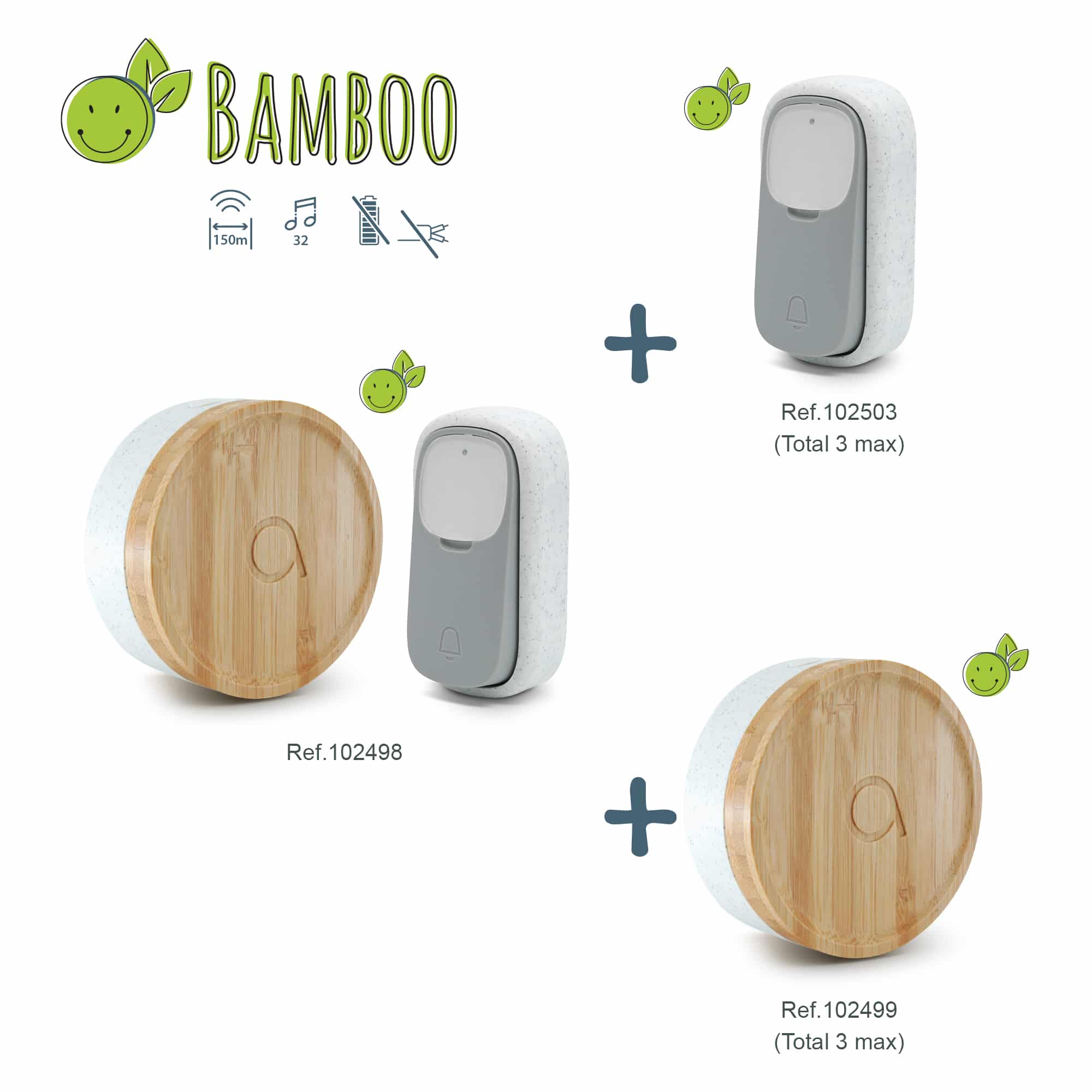 Additional wireless chime without battery for the Avidsen Bamboo chime ...